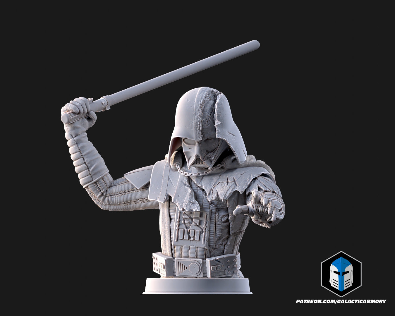 Damaged Darth Vader Bust - Pose 3 - 3D Print Files – Galactic Armory